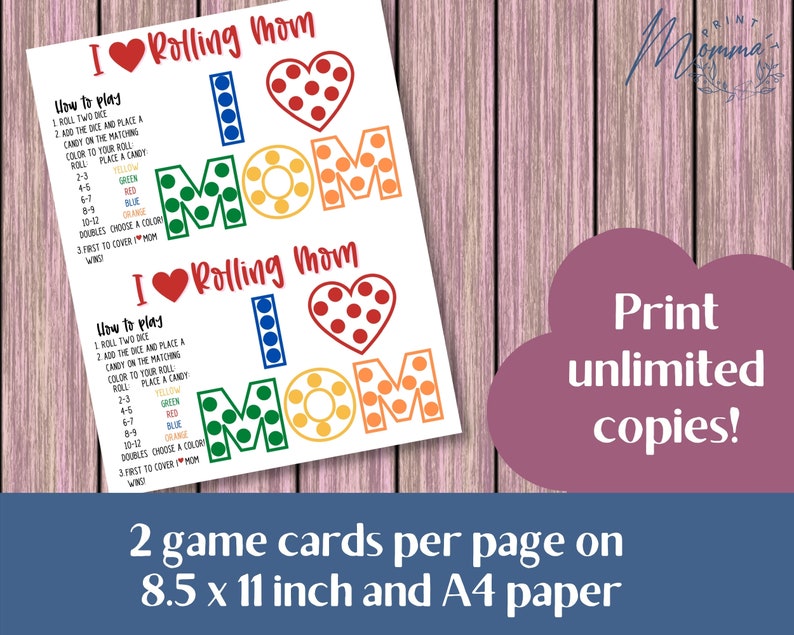 I HEART Rolling Mom Kids Dice Game Printable | Mother's Day Kids ...