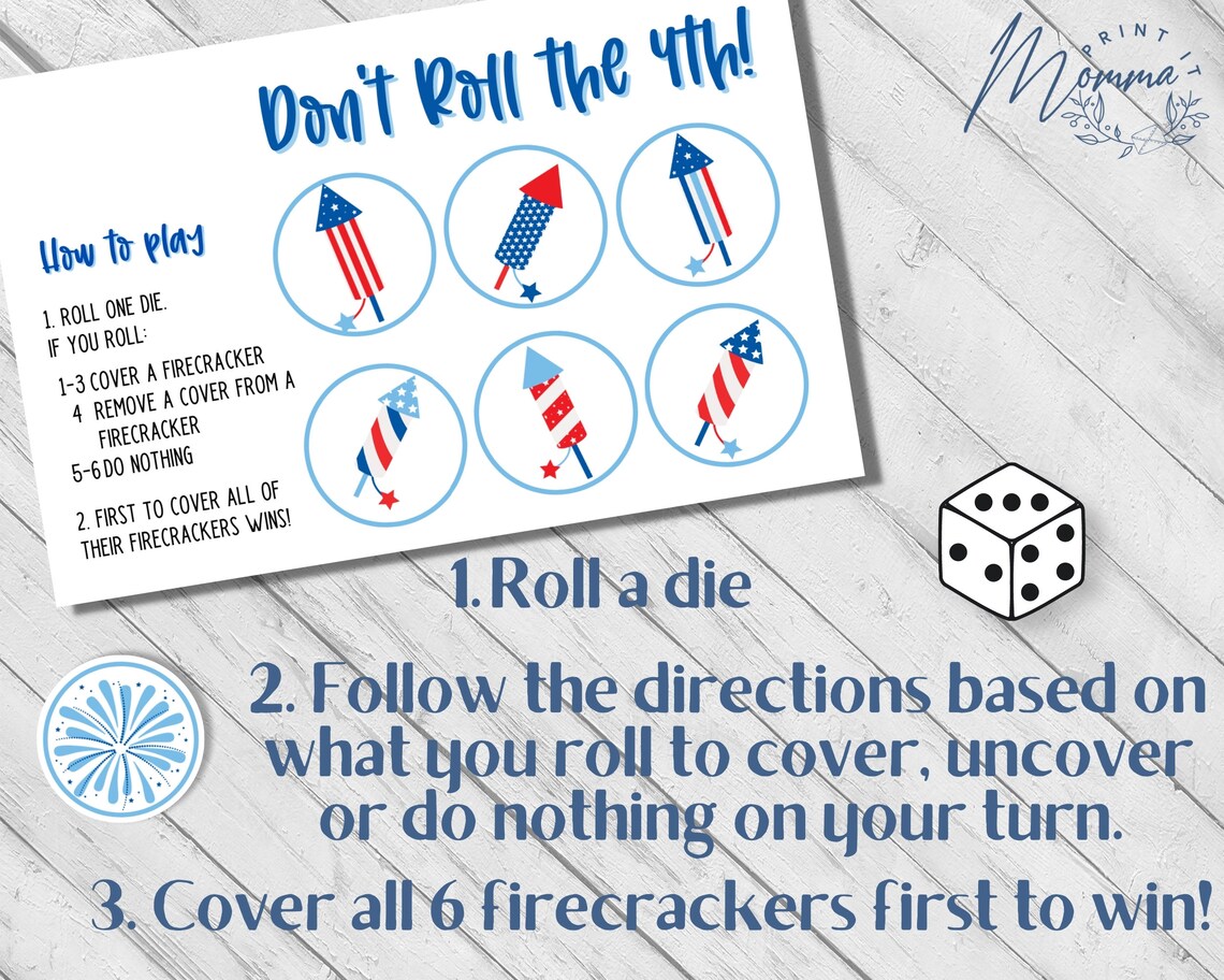 4th of July Dice Game Printable Don't Roll the 4th | Etsy