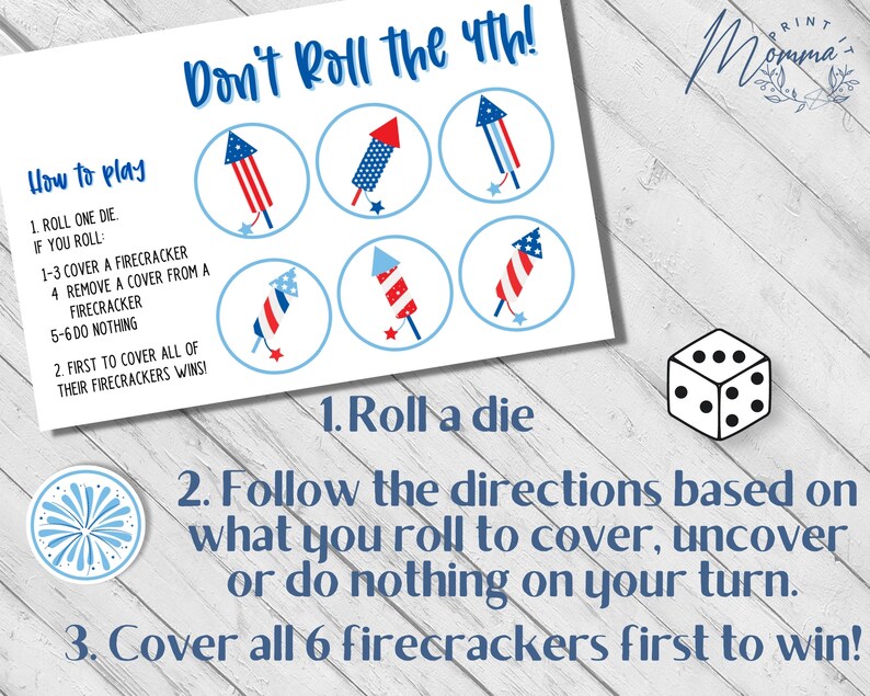 4th of July Dice Game Printable | Don't Roll the 4th Family Board Game ...