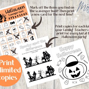 Halloween Kids Activity Pages, Bingo, Scavenger Hunt and Memory Game ...