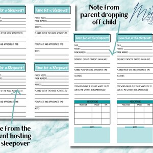 Sleepover Notes for Parents Printable | Slumber Party Information Pages ...