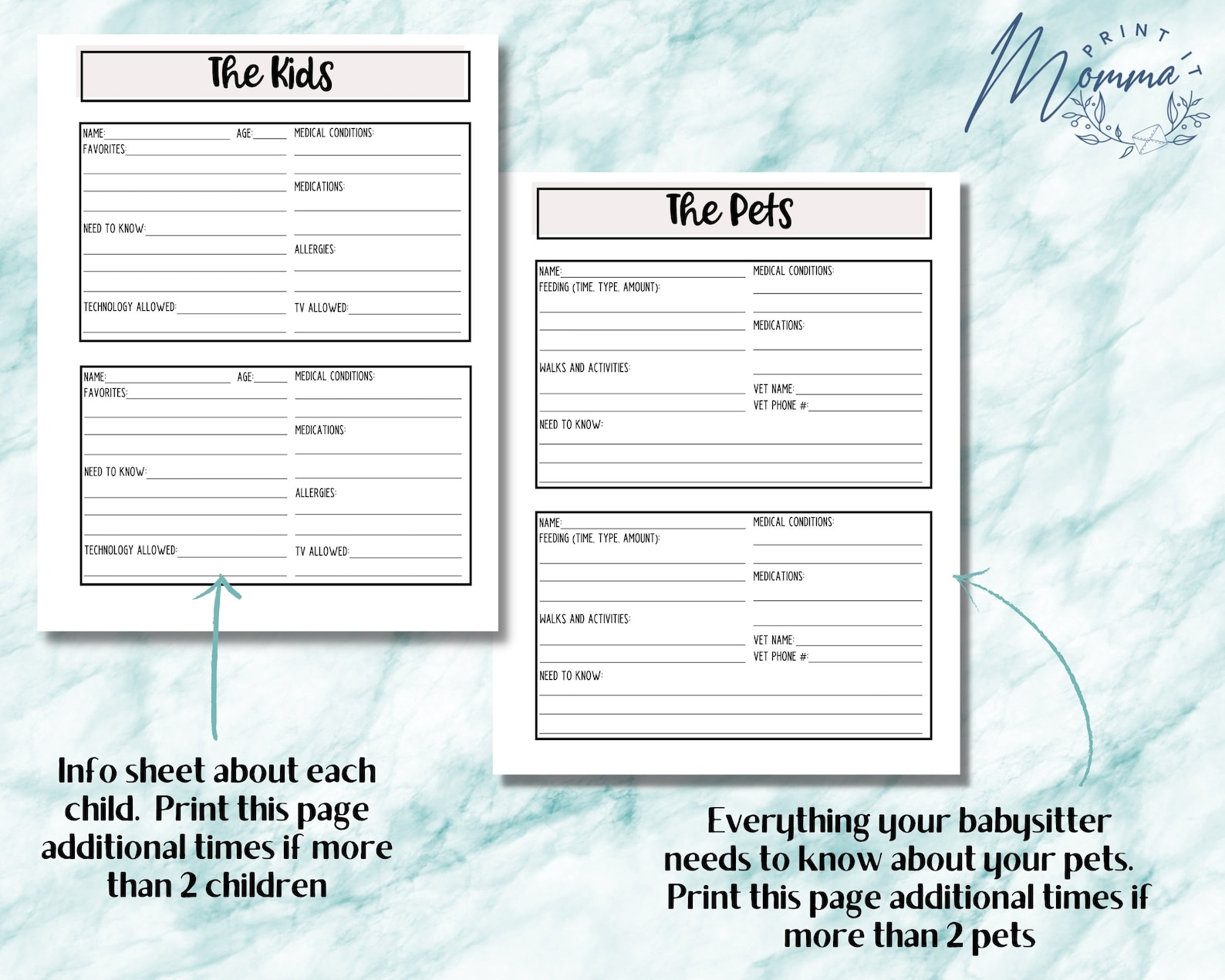 Babysitting Kit for Parents Printable | Babysitter's Information Pages ...