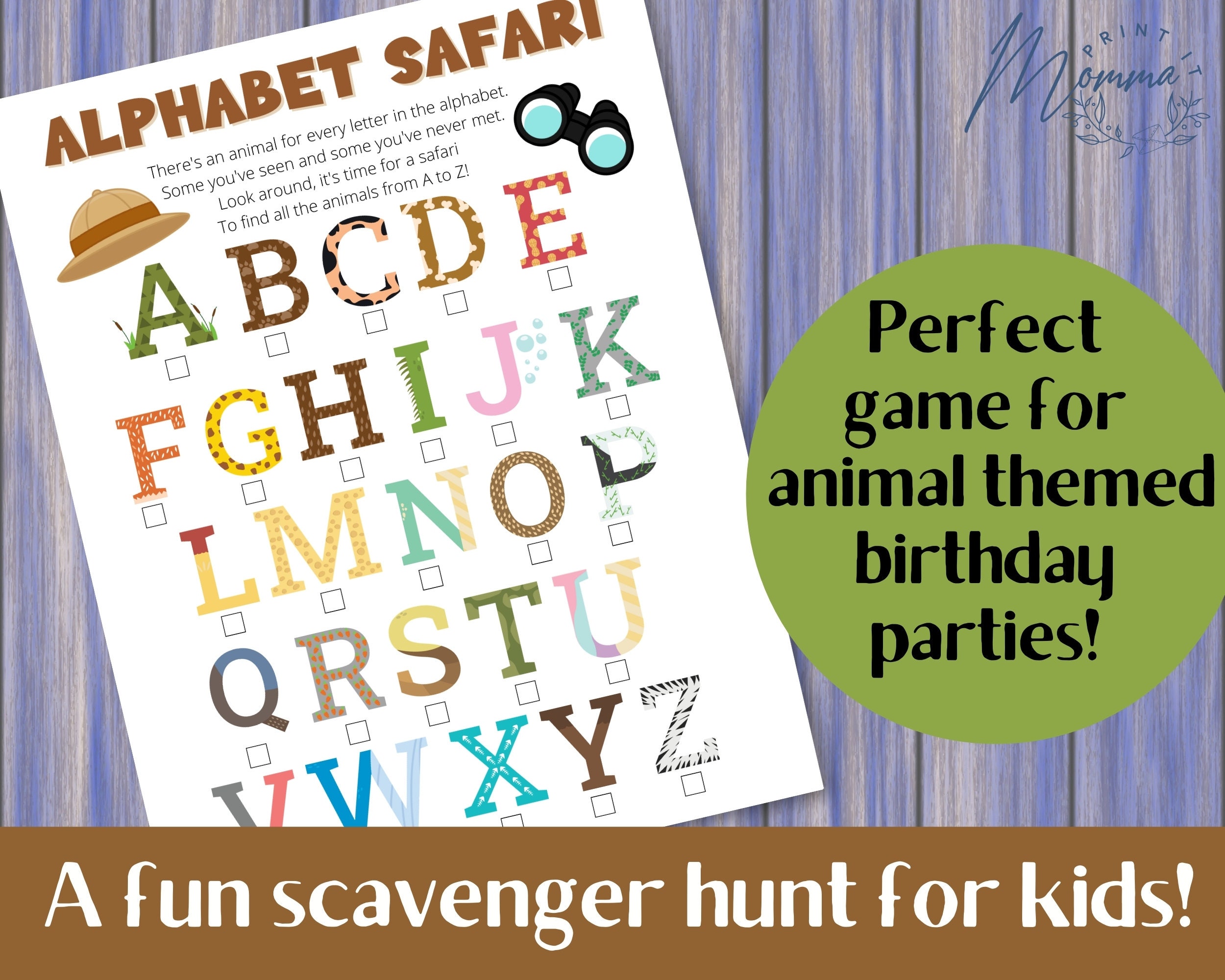 Scavenger Hunt Alphabet Safari Printable Alphabet Hiding Game Digital ...