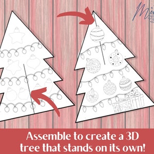 3D Paper Christmas Tree Coloring Activity Printable | Kids DIY ...