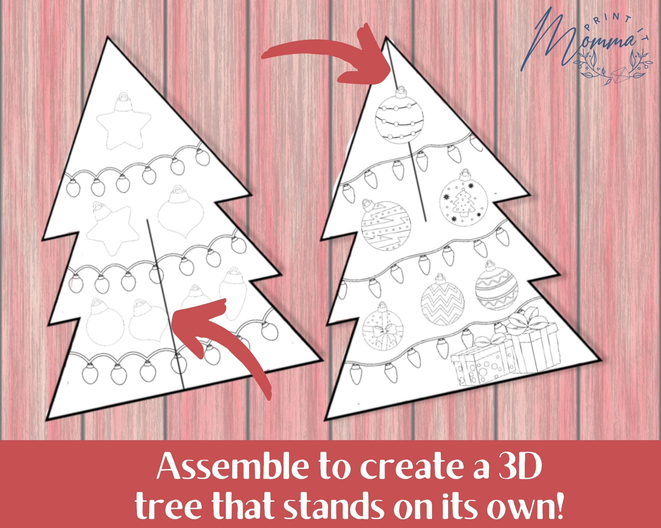 3D Paper Christmas Tree Coloring Activity Printable | Kids DIY ...