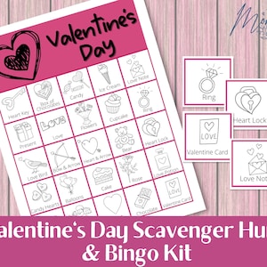 Valentine's Day Bingo Kit Printable | Kid's Valentine's Day Scavenger ...