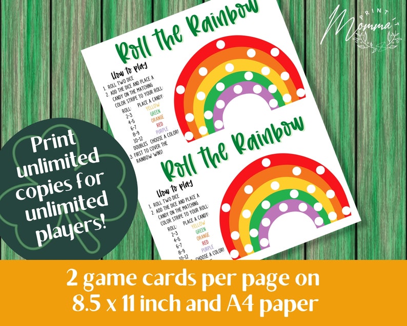 St. Patrick's Day Kids Roll the Rainbow Game Printable - Etsy