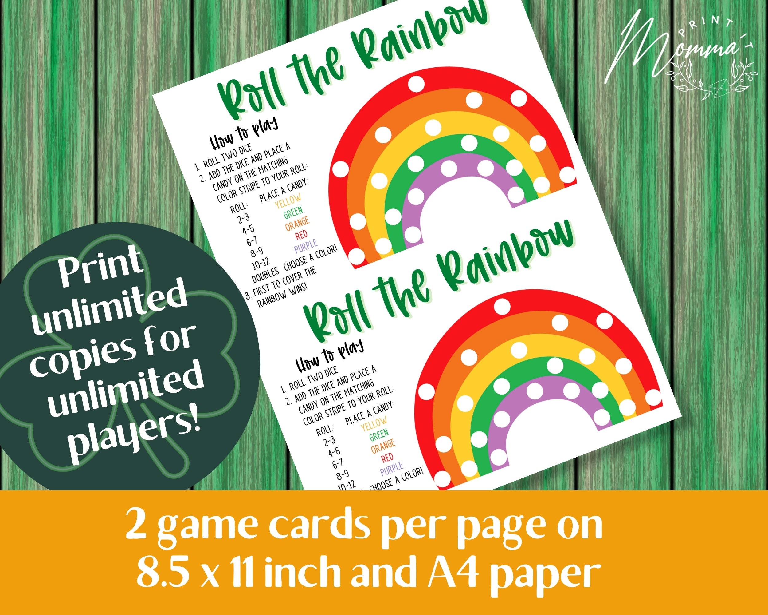 St. Patrick's Day Kids Roll the Rainbow Game Printable - Etsy