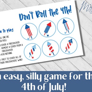 4th of July Dice Game Printable | Don't Roll the 4th Family Board Game ...