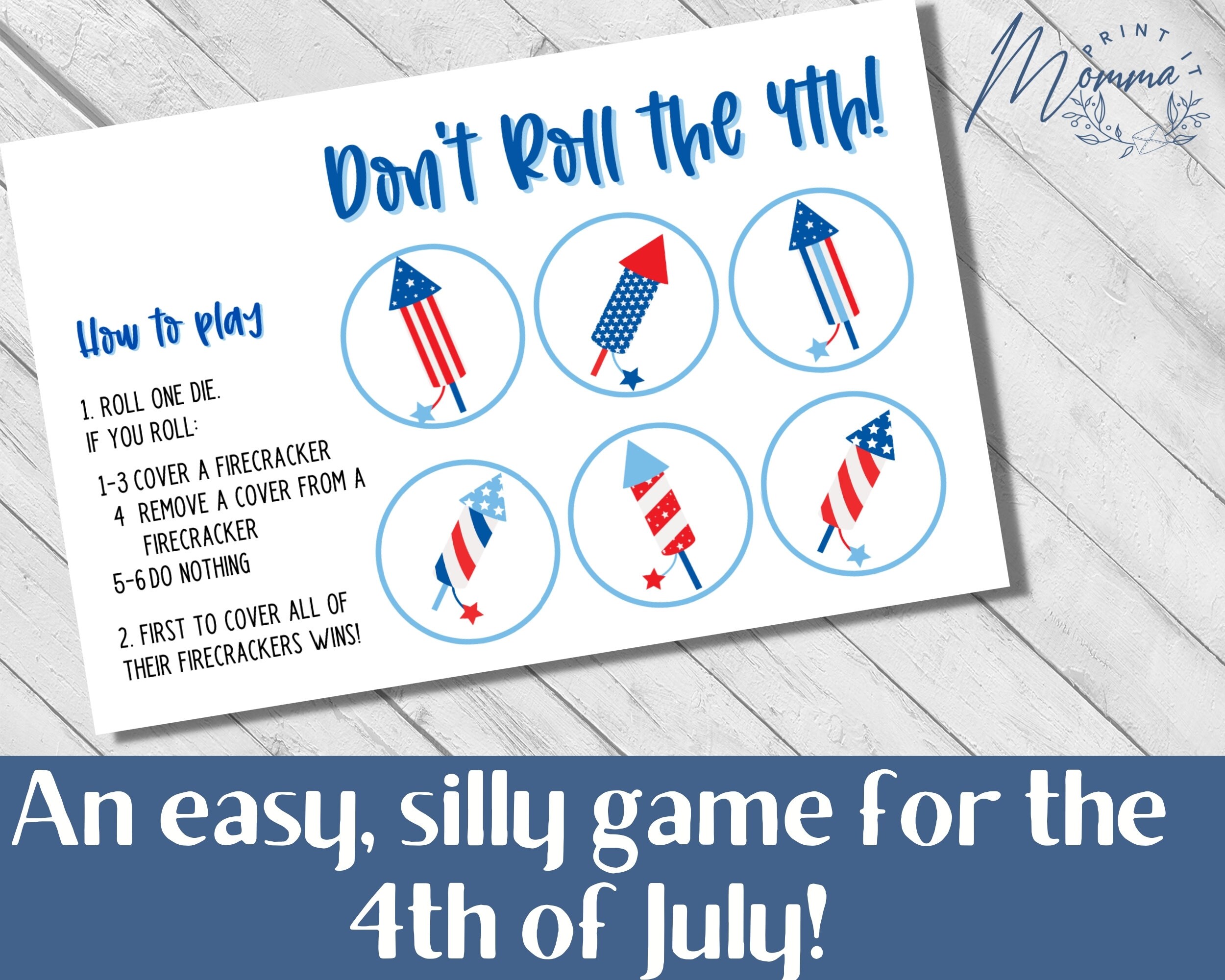 4th of July Dice Game Printable | Don't Roll the 4th Family Board Game ...