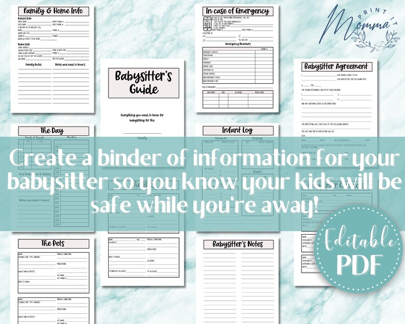 Babysitting Kit for Parents Printable | Babysitter's Information Pages ...