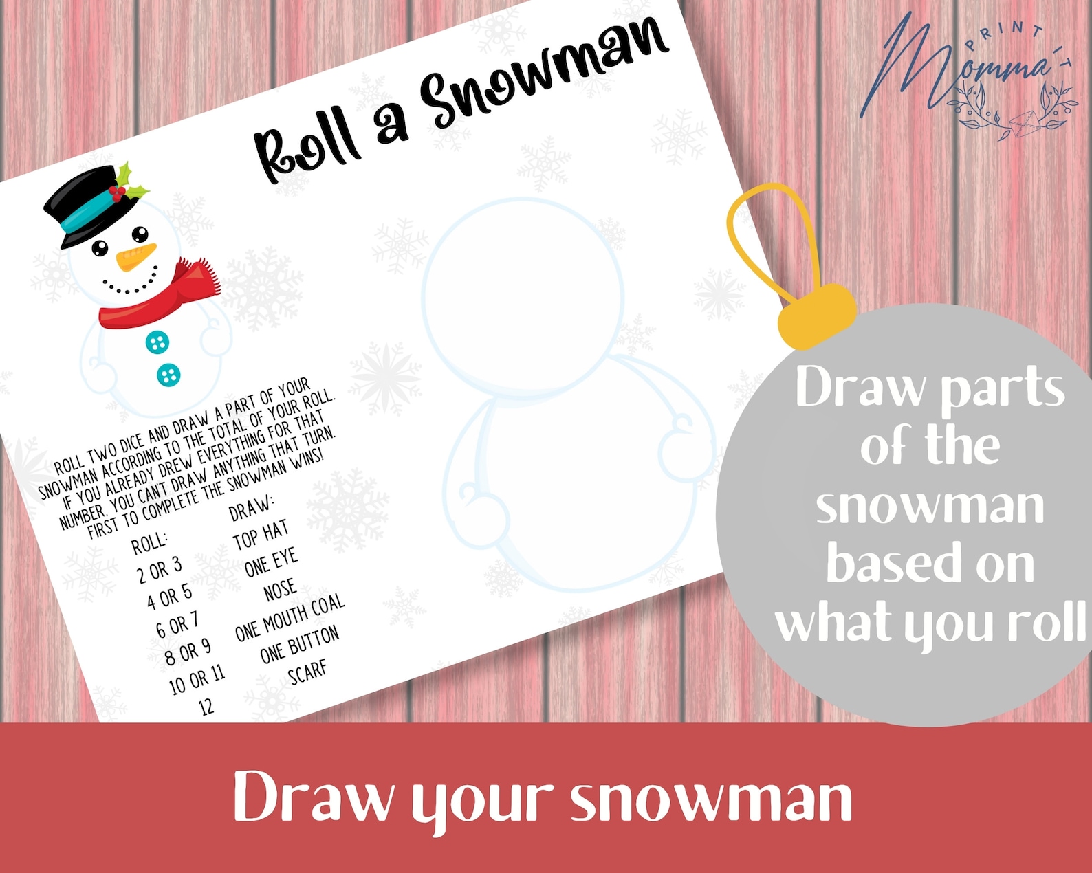 Roll a Snowman Game Printable | Roll a Snowman Drawing Game Digital ...