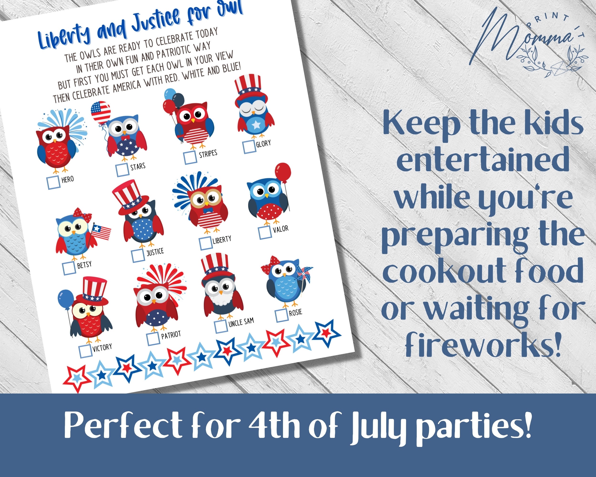 Scavenger Hunt Patriotic Owls Printable 4th of July Kids - Etsy