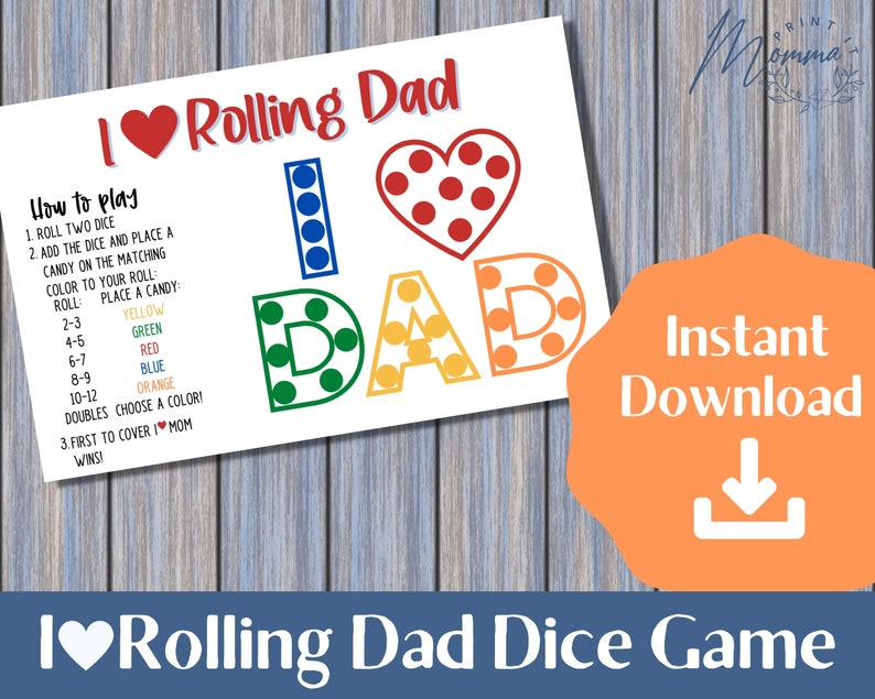 I HEART Rolling Dad Kids Dice Game Printable | Father's Day Kids ...