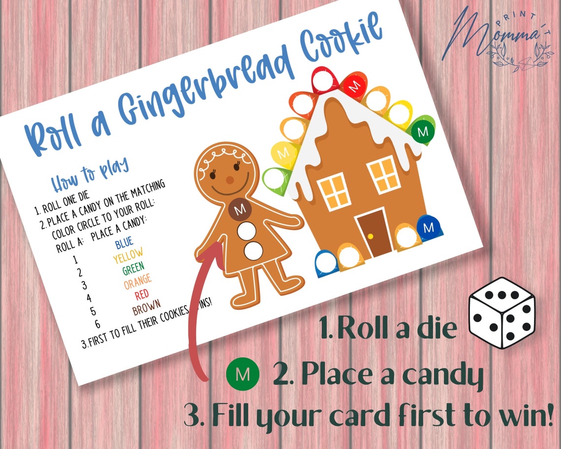 Roll a Gingerbread Cookie Game Printable Christmas - Etsy