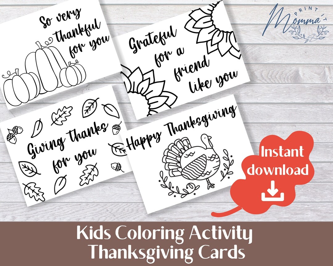 Thanksgiving Activity Coloring Cards Printable | Thanksgiving Kids ...