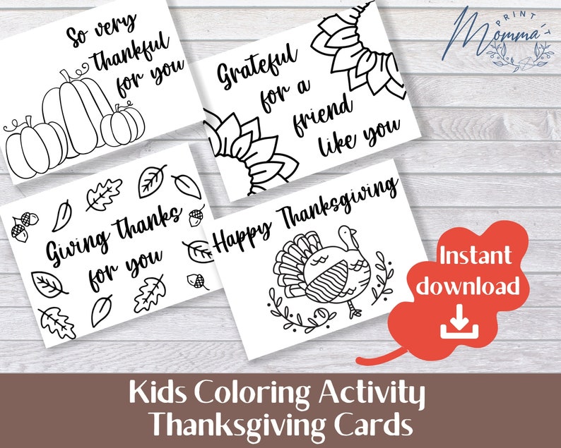 Thanksgiving Activity Coloring Cards Printable | Thanksgiving Kids ...