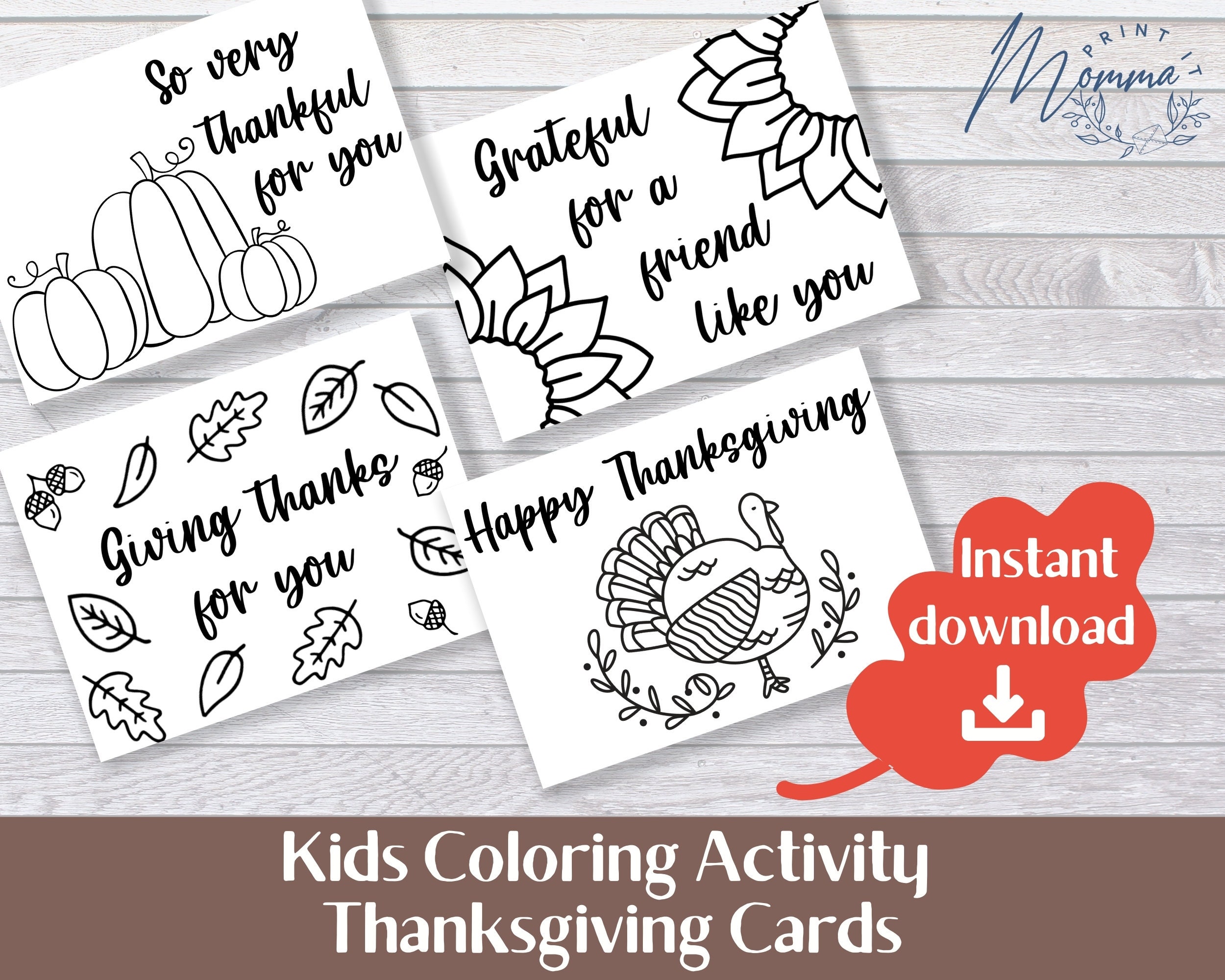 Thanksgiving Activity Coloring Cards Printable | Thanksgiving Kids ...