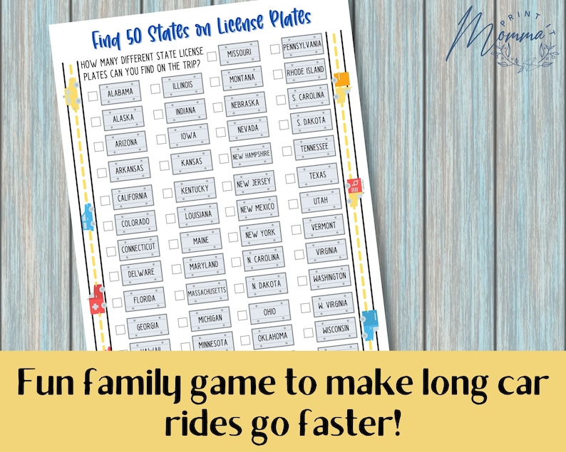 License Plate Car Game Printable | 50 States License Plate Activity ...