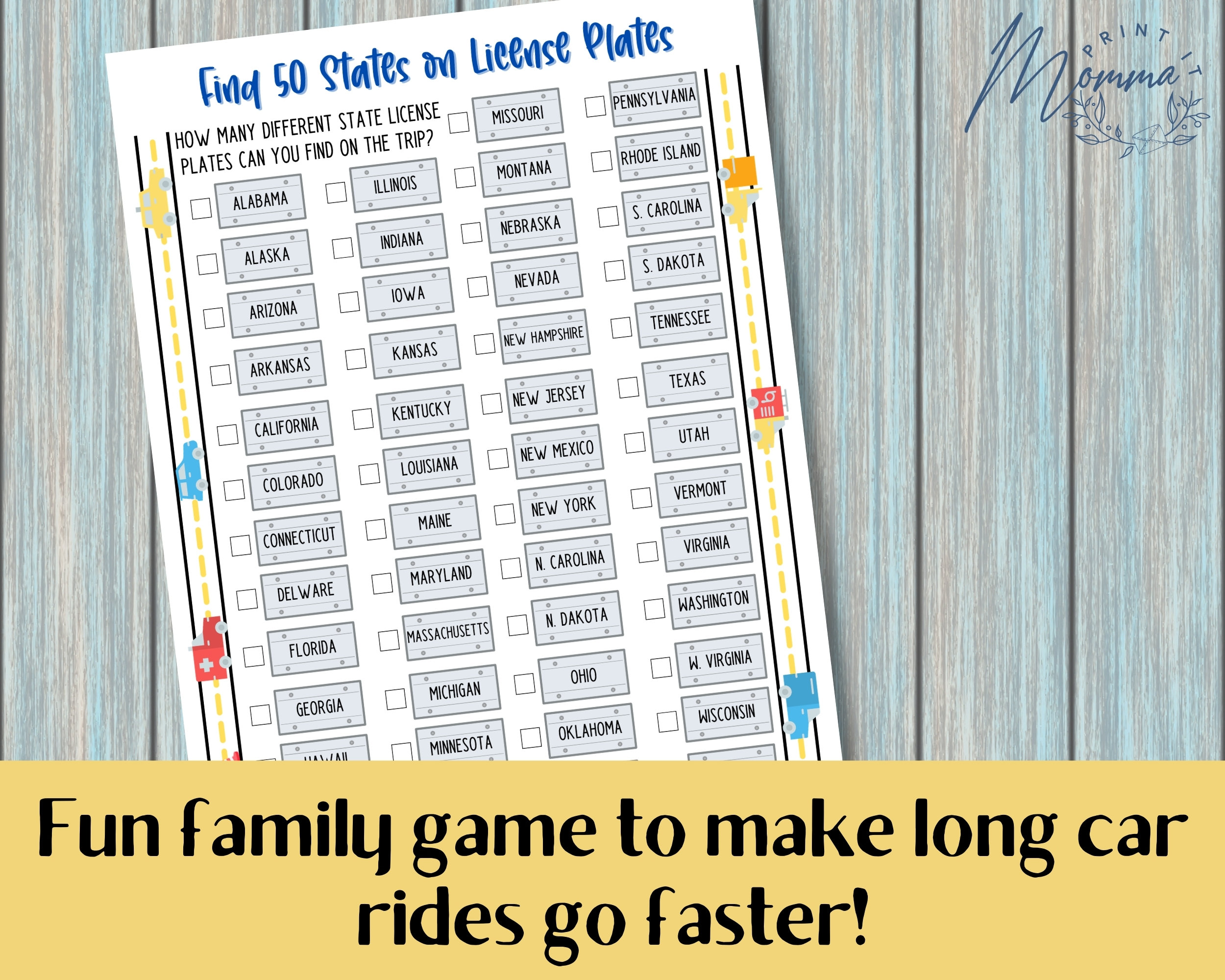 License Plate Car Game Printable | 50 States License Plate Activity ...