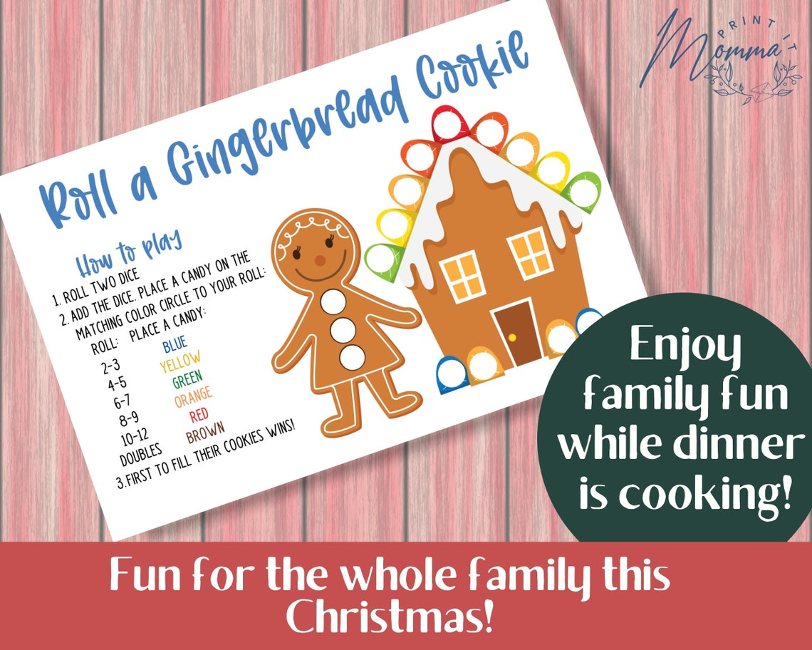 Roll a Gingerbread Cookie Game Printable Christmas - Etsy