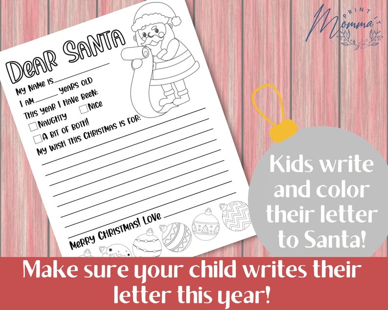 Letter to Santa and Christmas List Coloring Kit Printable | Dear Santa ...