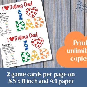 I HEART Rolling Dad Kids Dice Game Printable | Father's Day Kids ...
