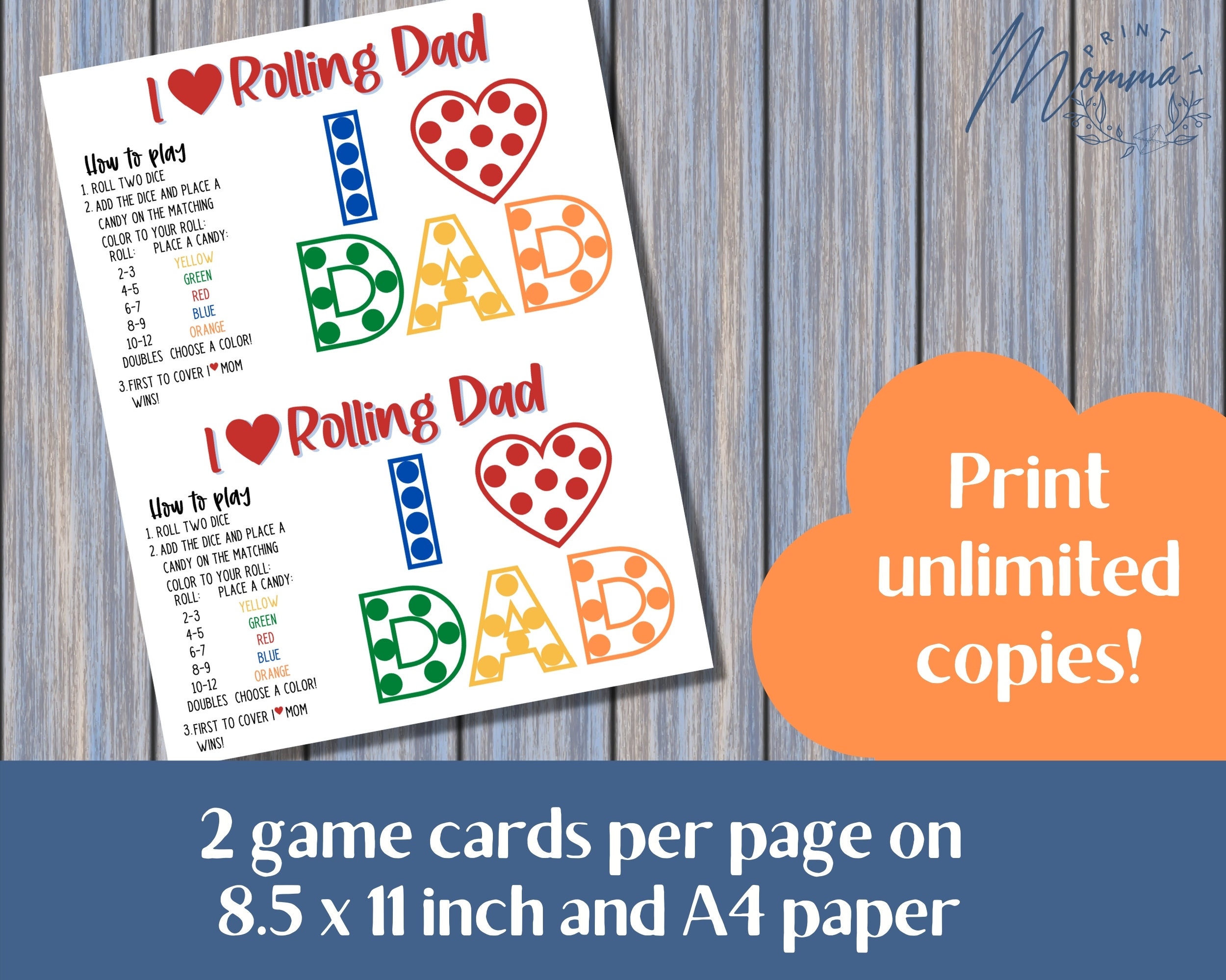 I HEART Rolling Dad Kids Dice Game Printable Father's Day Kids Activity ...