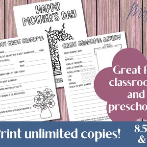 Mother's Day Great Grandma Activity Pages Printable | Mother's Day Kids ...