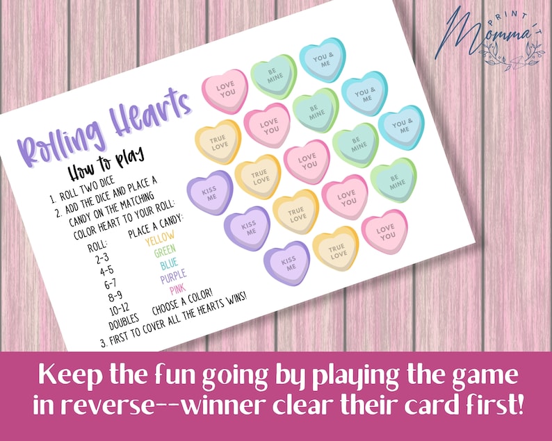 Valentine's Day Kids Rolling Hearts Game Printable | Heart Candy Dice ...