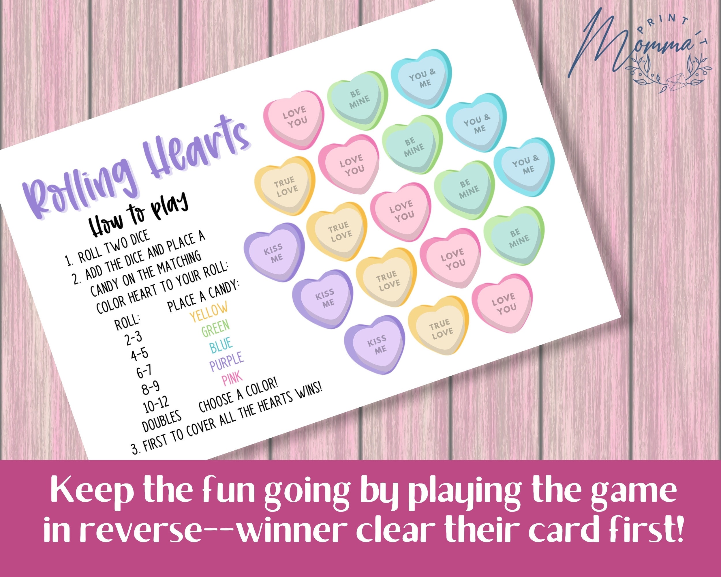 Valentine's Day Kids Rolling Hearts Game Printable | Heart Candy Dice ...