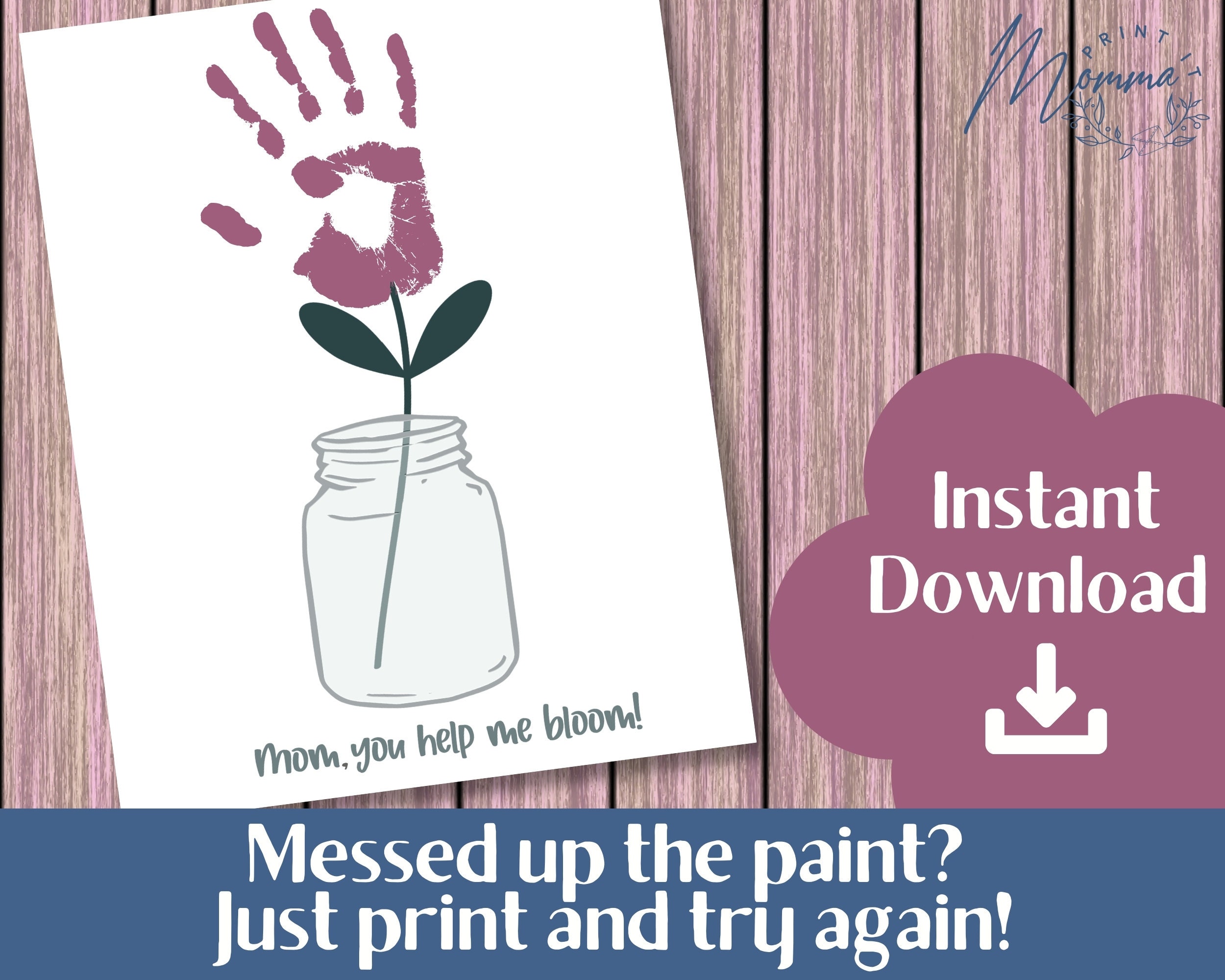 Mother's Day Flowers Gift From Kids Printable Handprint Art Mom Gift ...