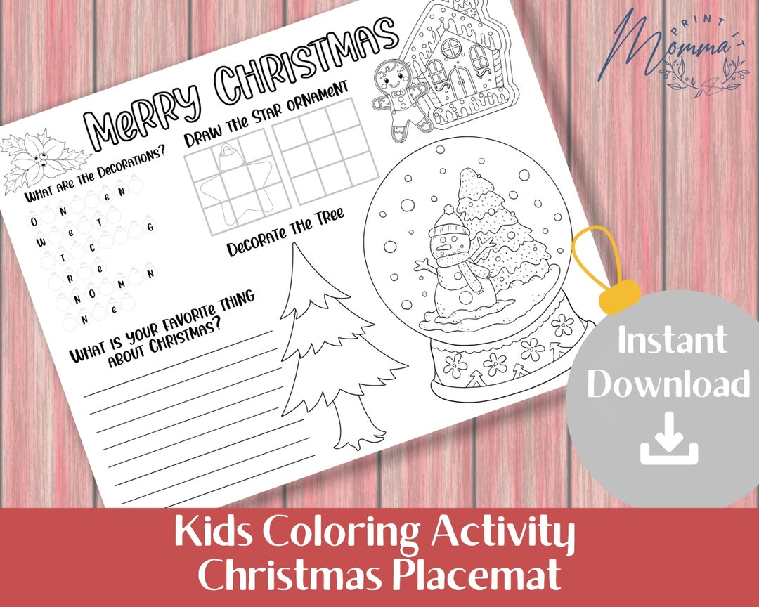 Christmas Coloring Activity Placemat Printable | Christmas Dinner ...
