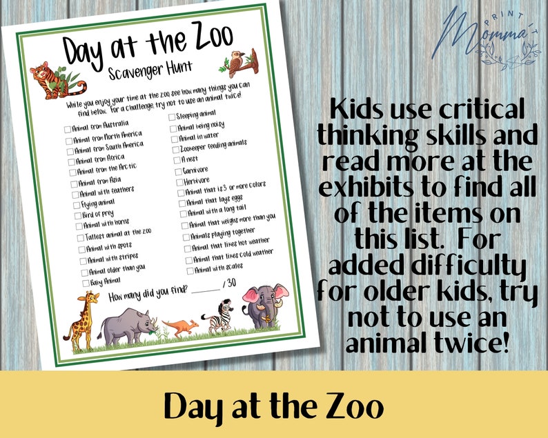 Zoo Scavenger Hunt Bundle Printable Family Zoo Trip Activity | Etsy