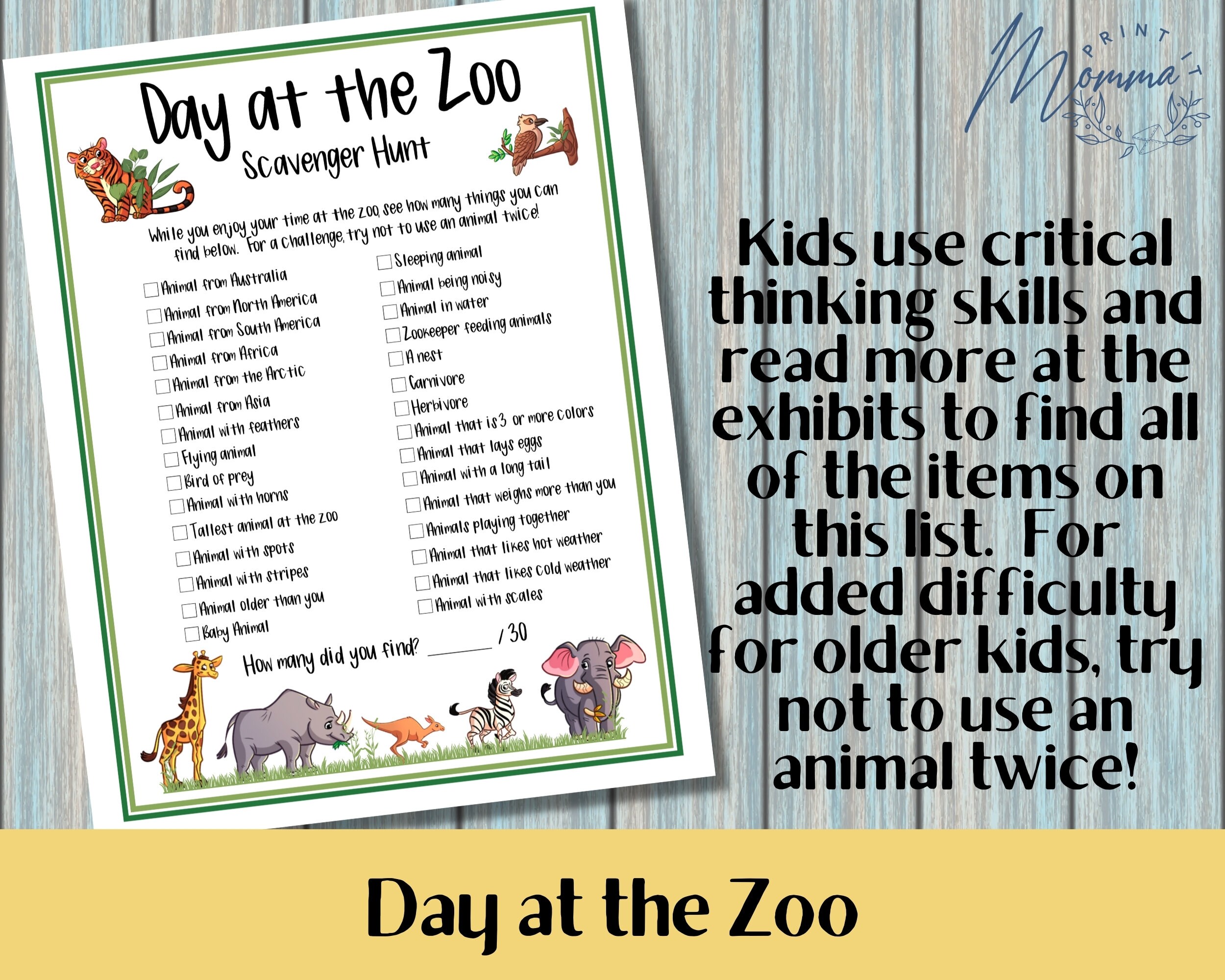 Zoo Scavenger Hunt Bundle Printable | Family Zoo Trip Activity Digital ...