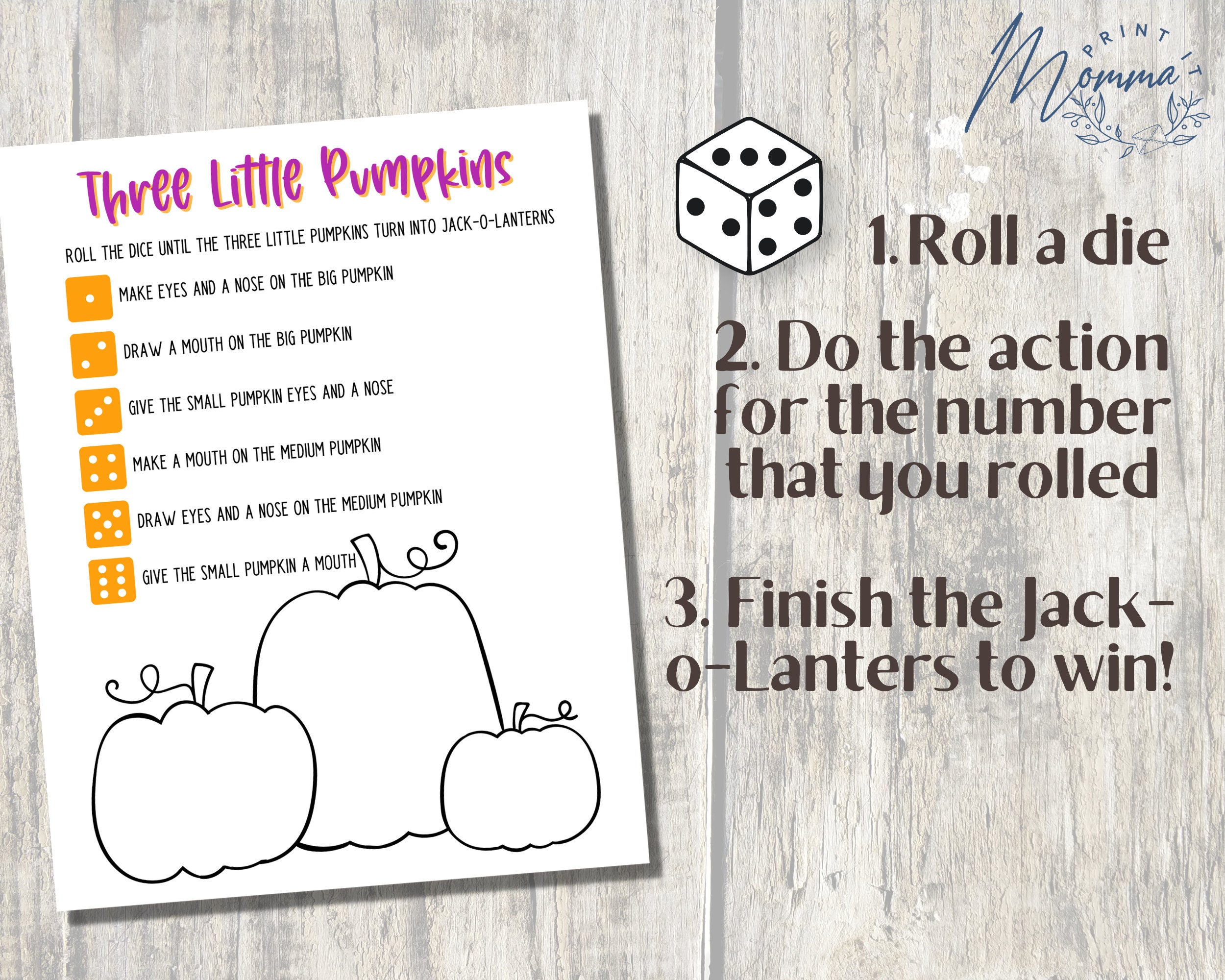Halloween Dice Game Printable Three Little Pumpkins Family - Etsy