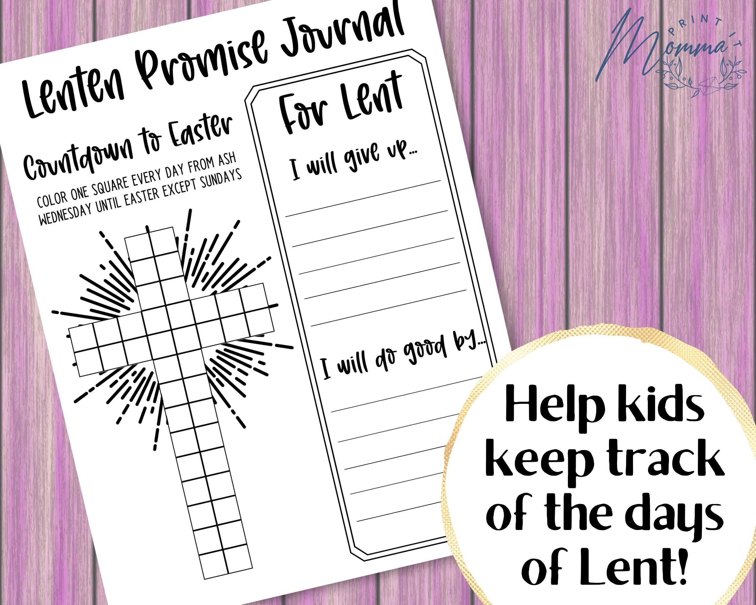 Lent Journal Kids Activity Page Printable 40 Days of Lent and Random ...
