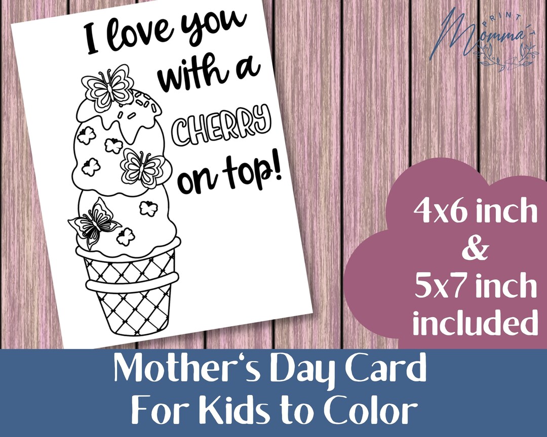 Mother's Day Coloring Card Printable | Kids Coloring DIY Card Digital ...