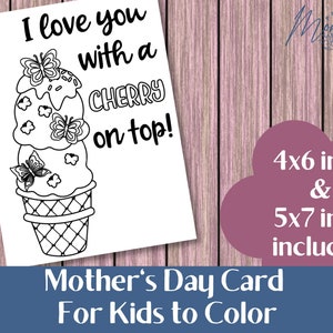 Mother's Day Coloring Card Printable | Kids Coloring DIY Card Digital ...