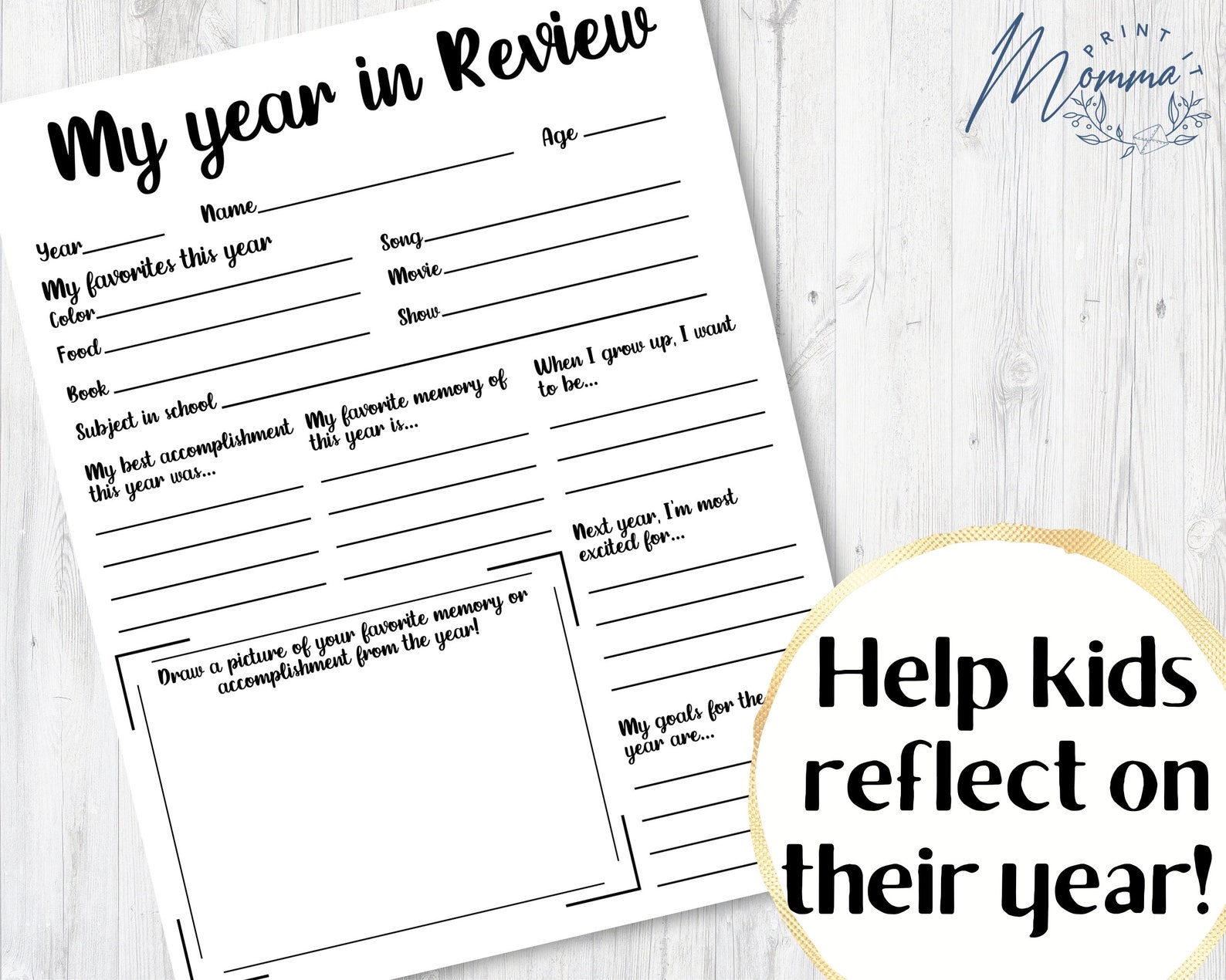 New Year's Kids Activity Pages Printable My Year in Review Kids Digital ...