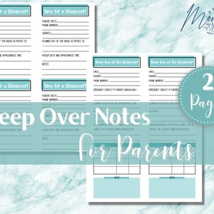 Sleepover Notes for Parents Printable | Slumber Party Information Pages ...