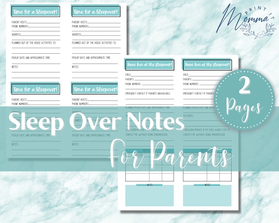 Sleepover Notes for Parents Printable Slumber Party - Etsy