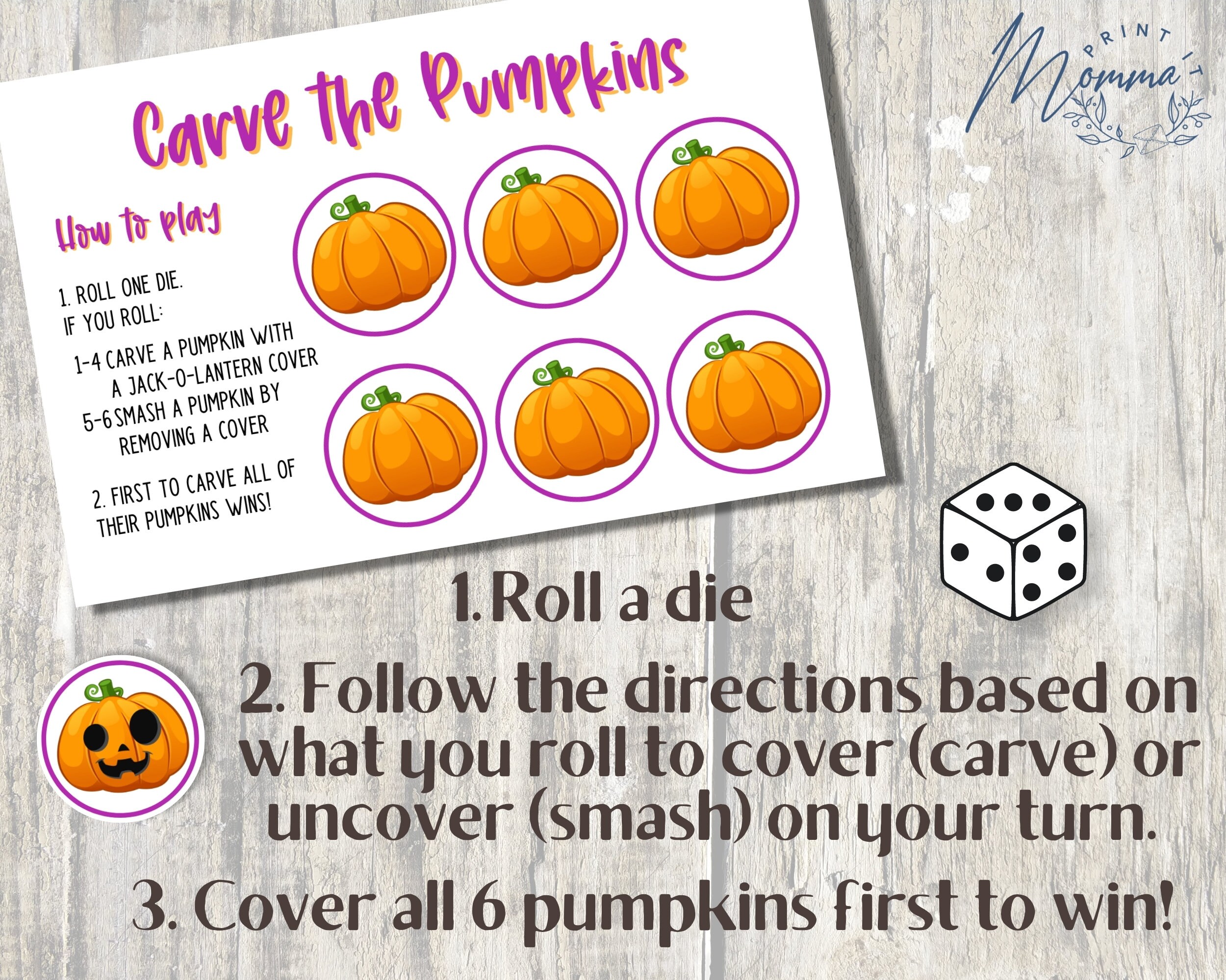 Halloween Dice Game Printable Carve the Pumpkins Family Board Game ...