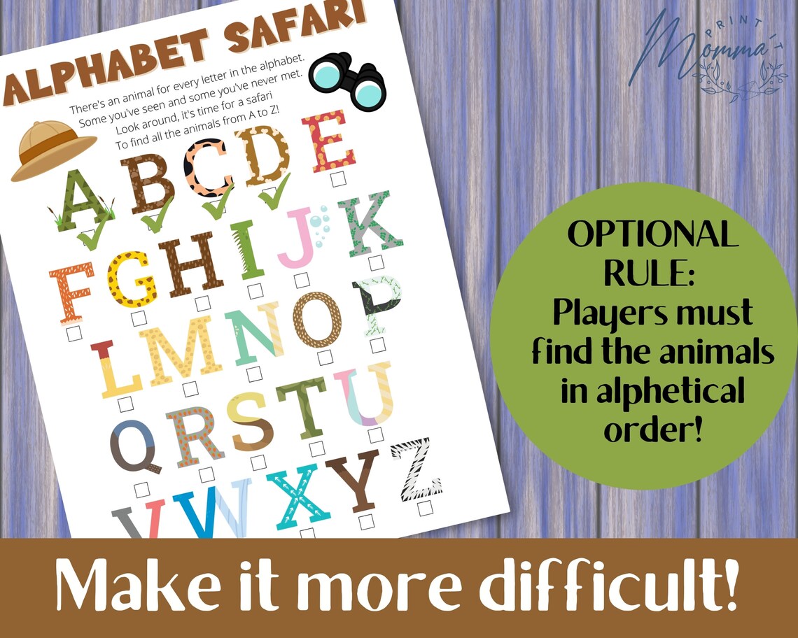 Scavenger Hunt Alphabet Safari Printable Alphabet Hiding | Etsy