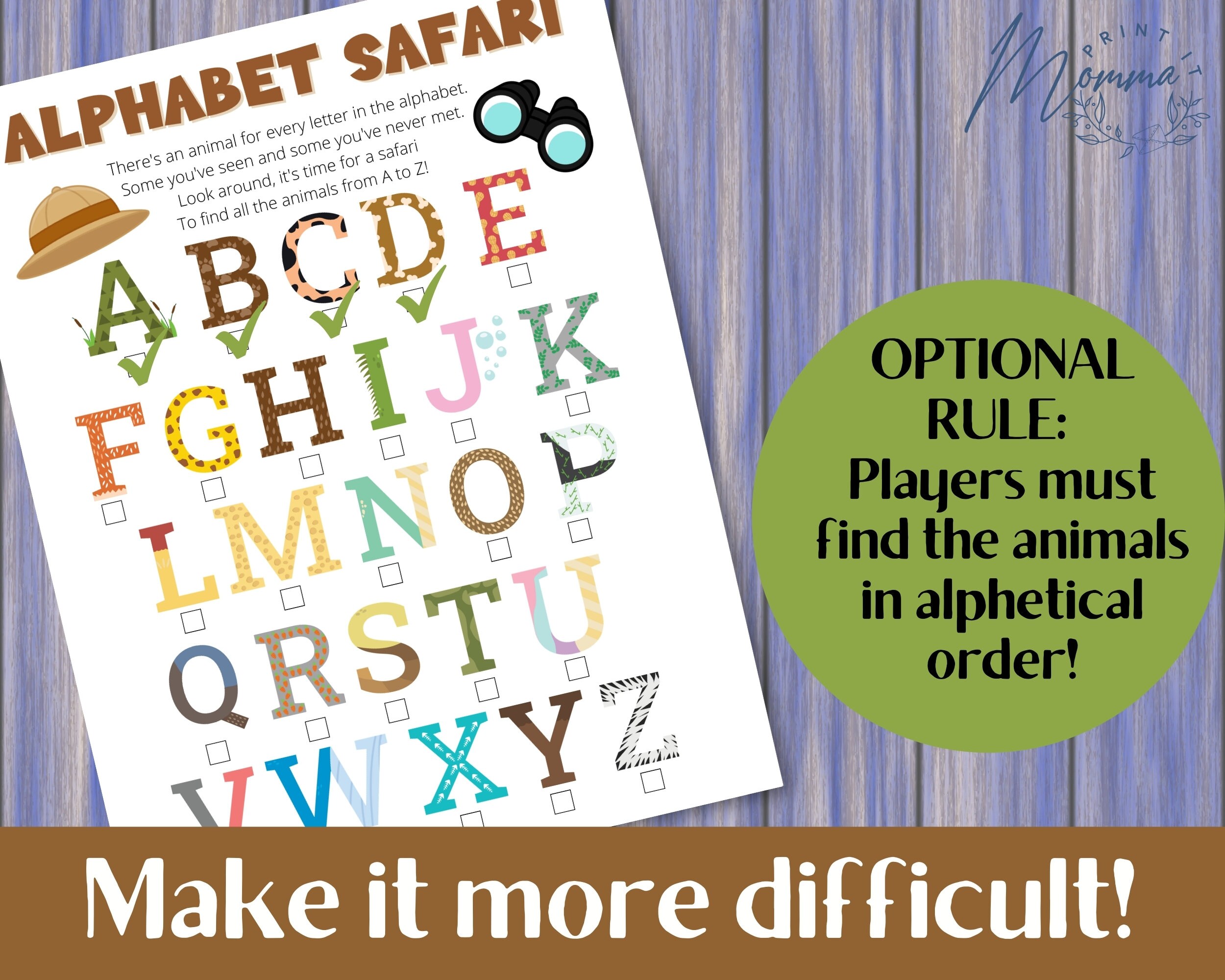 Scavenger Hunt Alphabet Safari Printable Alphabet Hiding Game Digital ...