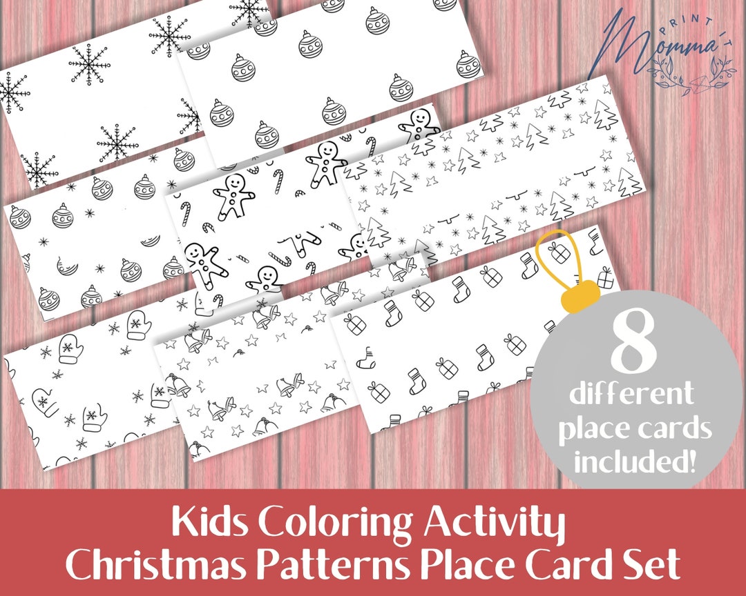 Christmas Patterns Coloring Table Place Cards Set Printable | Christmas ...