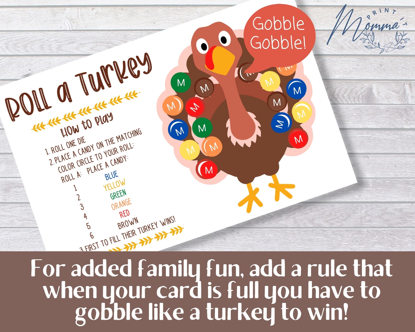 Roll a Turkey Game Printable | Thanksgiving Turkey Game Digital ...