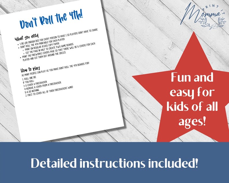 4th of July Dice Game Printable | Don't Roll the 4th Family Board Game ...