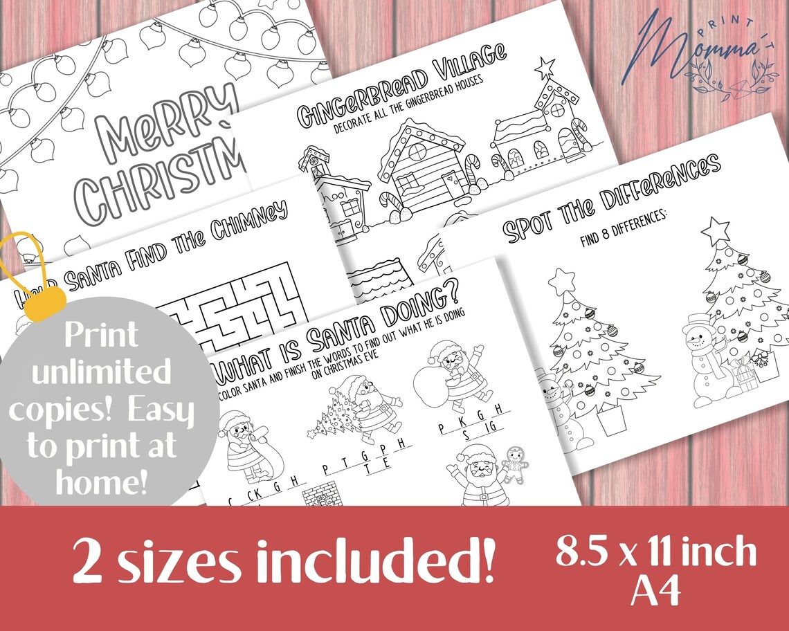 Christmas Coloring Activity Page Set Printable Christmas - Etsy
