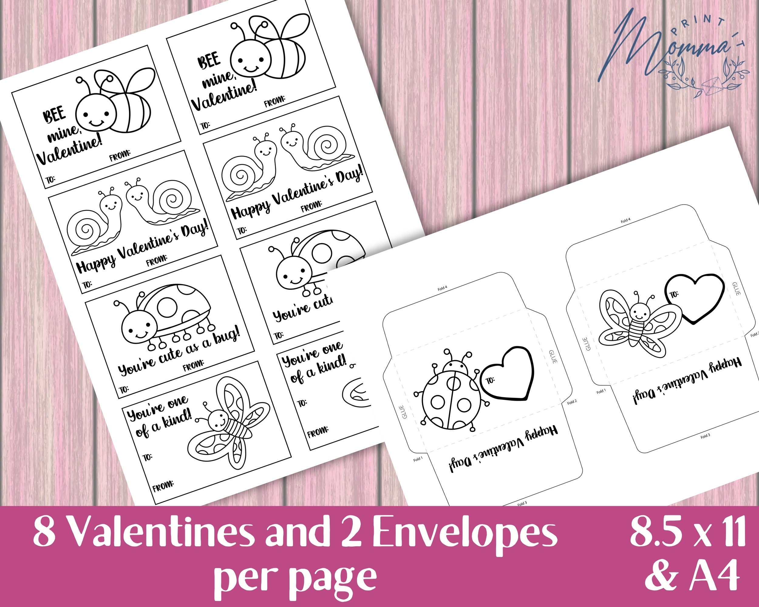 Valentine Cards and Envelopes Set Love Bugs Print and Color | Etsy